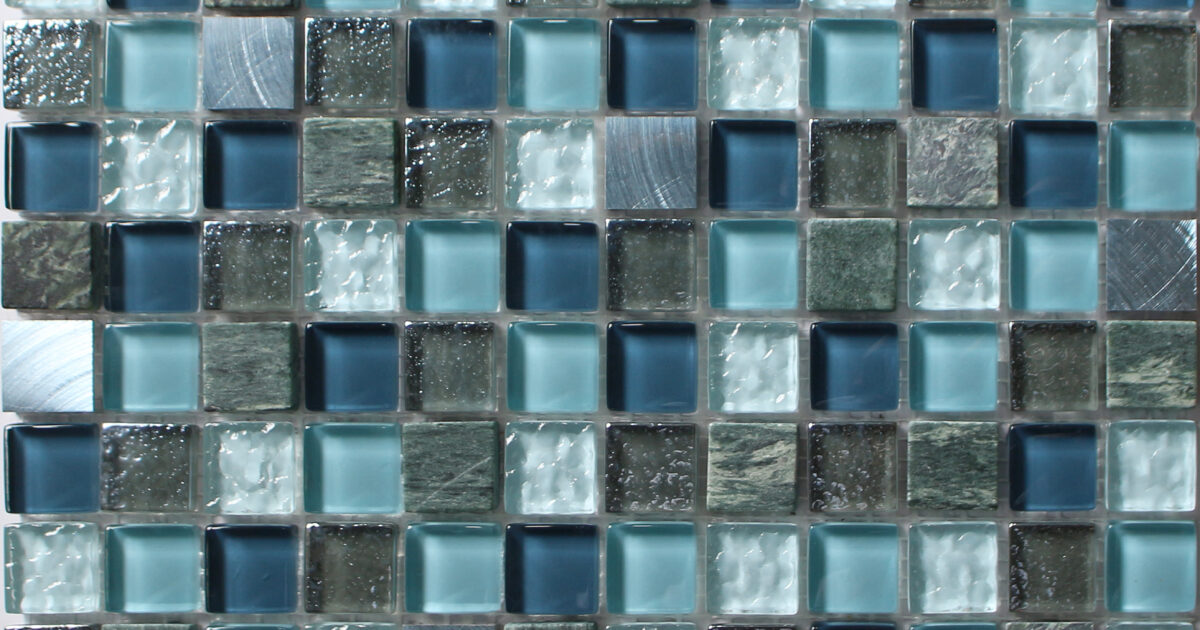 Brixton Blue Stone Effect Glass & Marble Mosaic Tile (L)300mmX(W)300mm ...