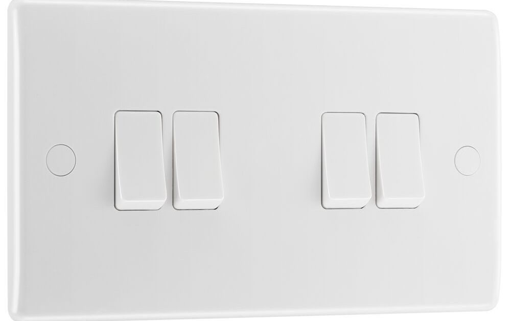 BG Nexus Series White Moulded 20A 16AX Quadruple Switch, 2 Way ...