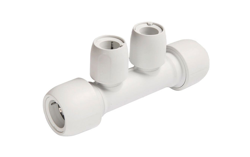 Hep2O Two Port Manifold Closed Spigot White 22mm x 15mm – Homefix DIY