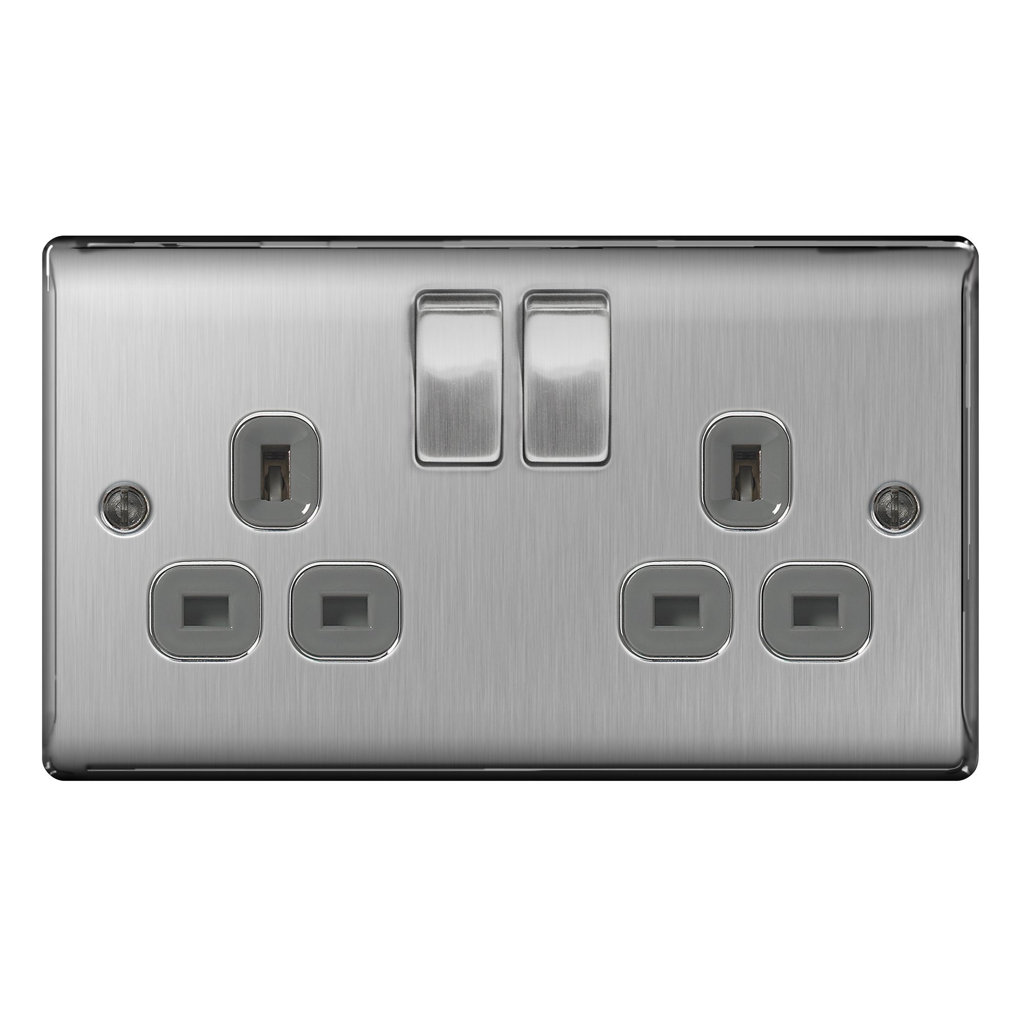 BG 13A Double Socket Switch Brushed Stainless Steel – Homefix DIY