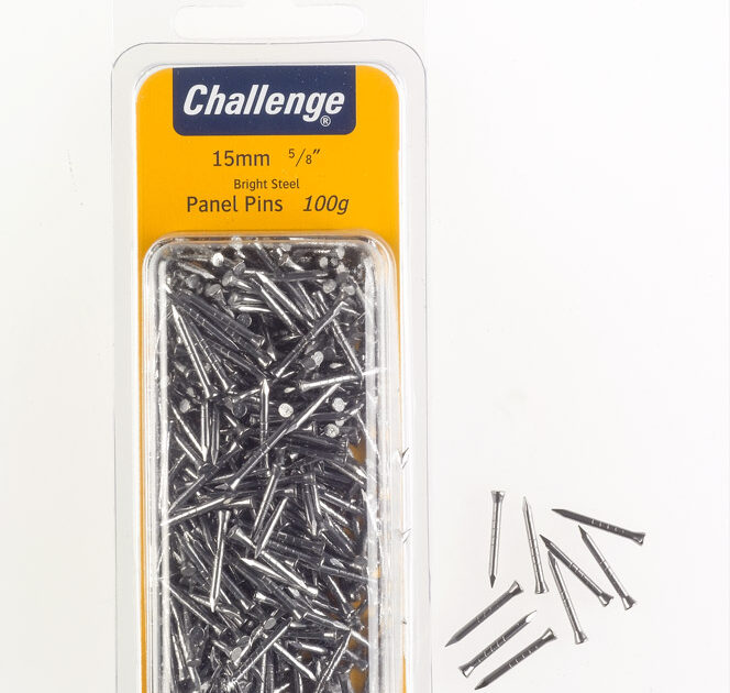 Challenge 15mm Bright Steel Panel Pins 1x100g – Homefix DIY