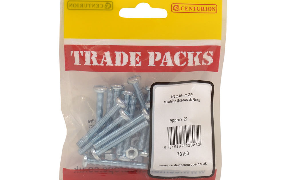 Centurion Trade Packs Machine Screws & Nuts – Zinc Plated – M5 x 40mm ...