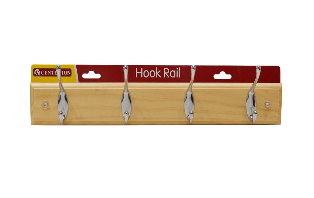 Centurion 4 Hook Standard Hook Rail 4 x Polished Chrome on Pine Board ...