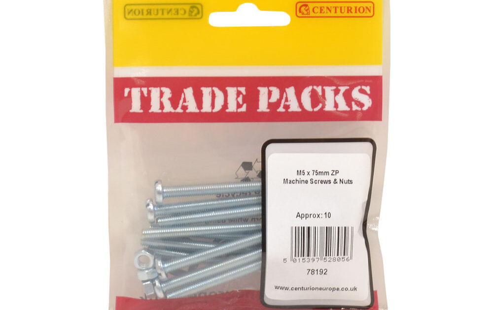 Centurion Trade Packs Machine Screws & Nuts – Zinc Plated – M5 x 75mm ...