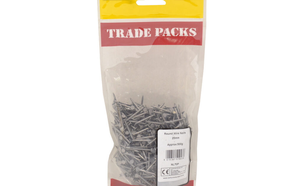 Centurion Trade Packs Round Wire Nails – Steel – 25mm (500g) – Homefix DIY