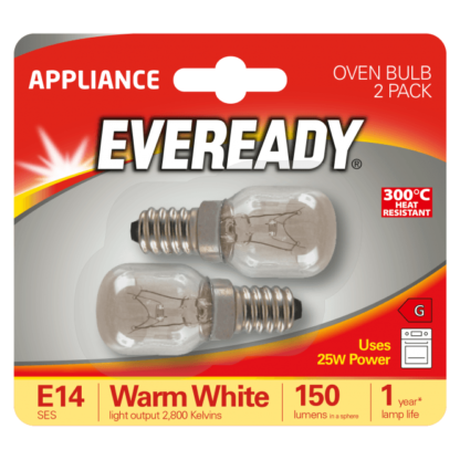 Eveready E14 SES 25 Watt Oven Light Bulbs, Warm White – Pack of 2 ...