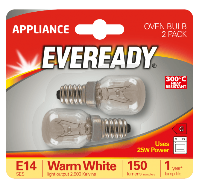 Eveready E14 SES 25 Watt Oven Light Bulbs, Warm White – Pack of 2 ...